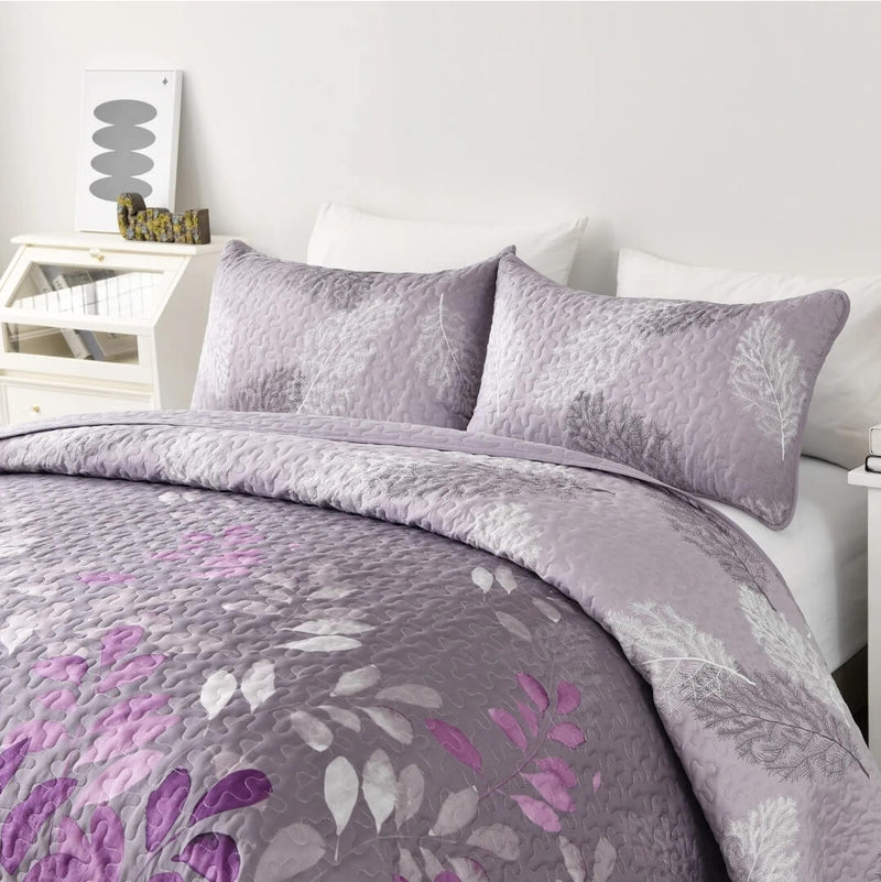 Floral Purple Quilted Bedspread Coverlet Sets (3Pcs) – The Bed Linen