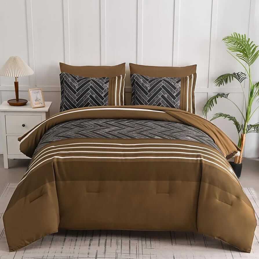 Dark Brown Patchwork Comforter Set-Quilt Set (3Pcs)
