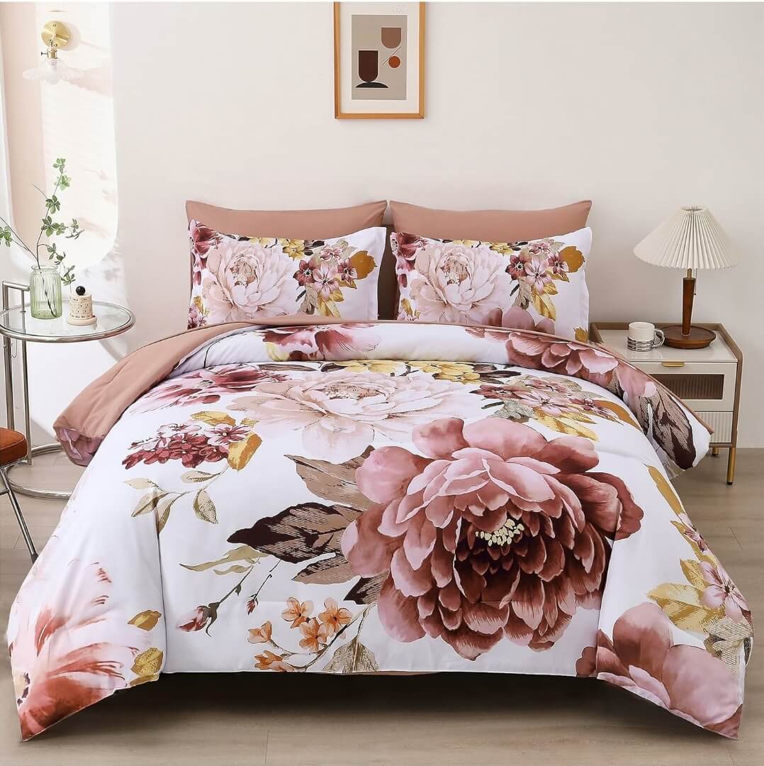 Baby Pink Floral Comforter Set-Quilt Set (3Pcs)