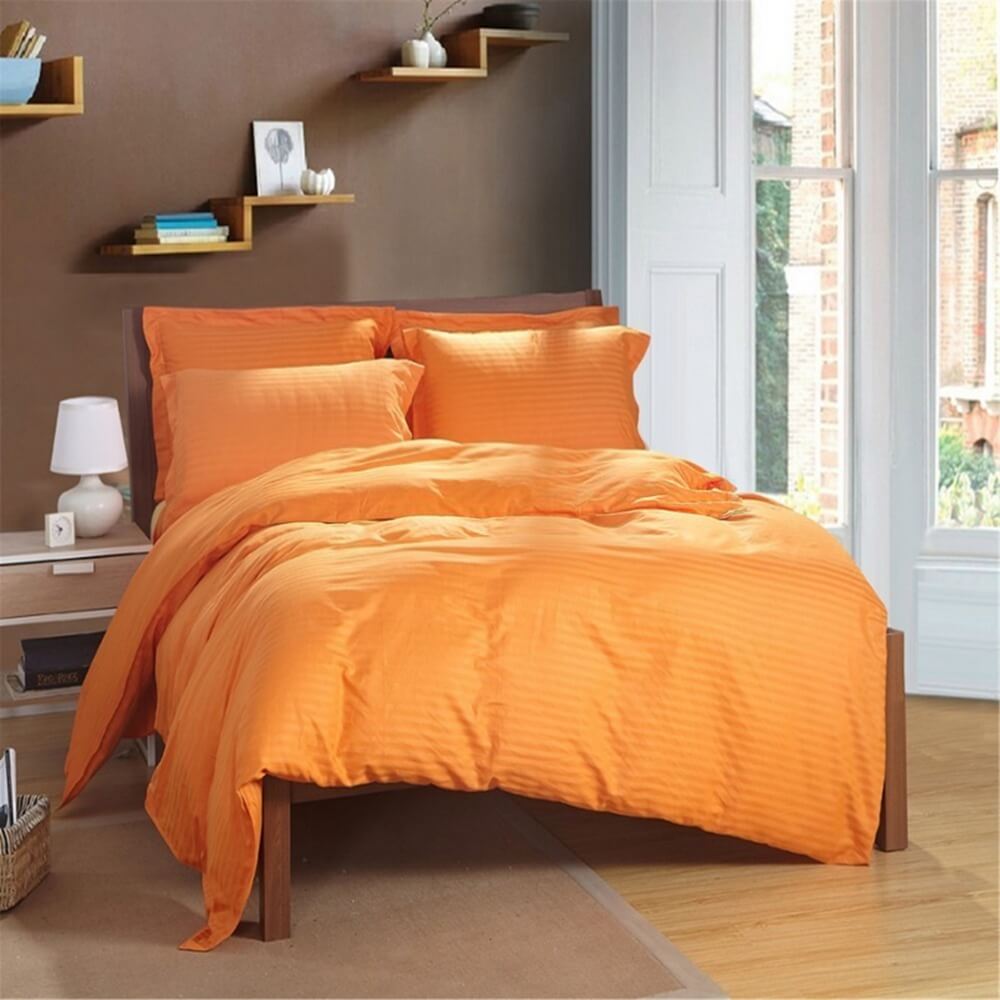 Orange Striped Cotton Quilt Cover-Ultra Soft Donna Cover Set