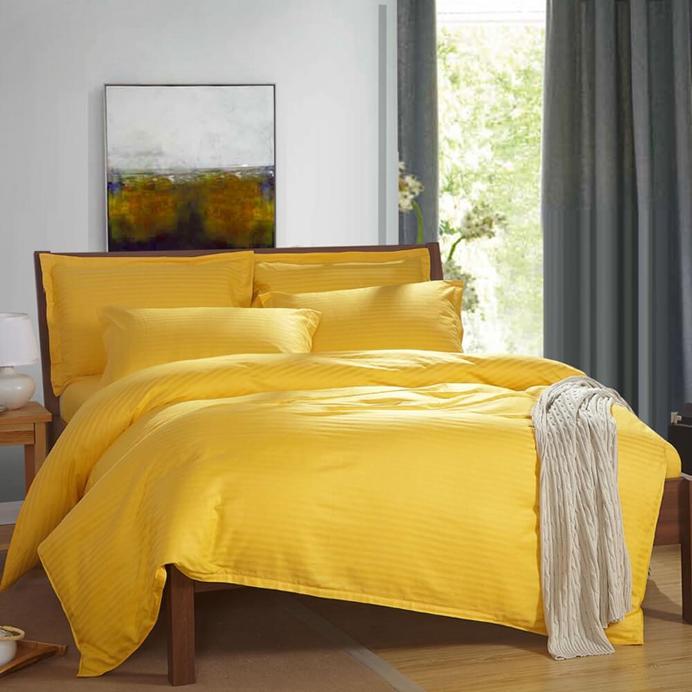 Yellow Striped Cotton Quilt Cover-Ultra Soft Donna Cover Set