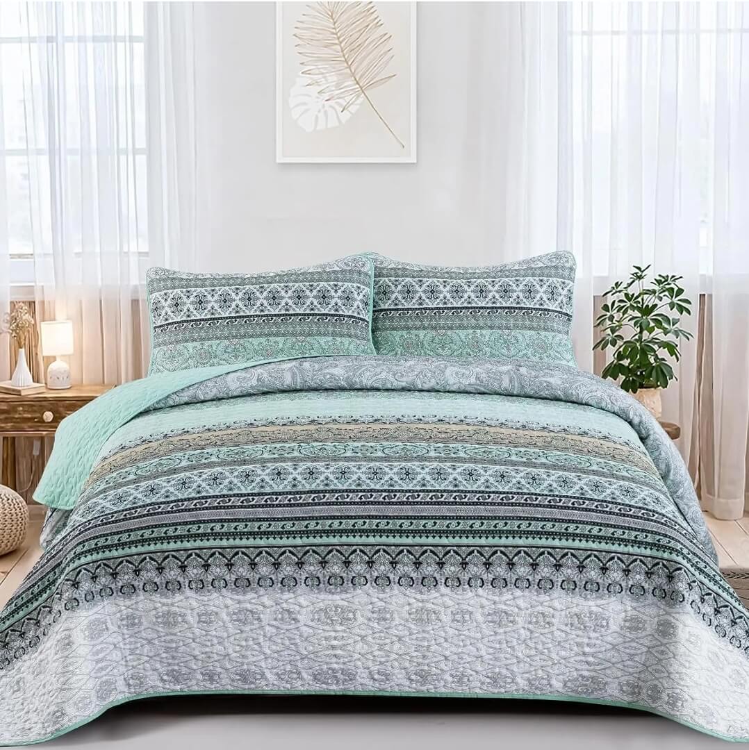 New Bohemian Light Green Coverlet set-Bedspread Quilt Set