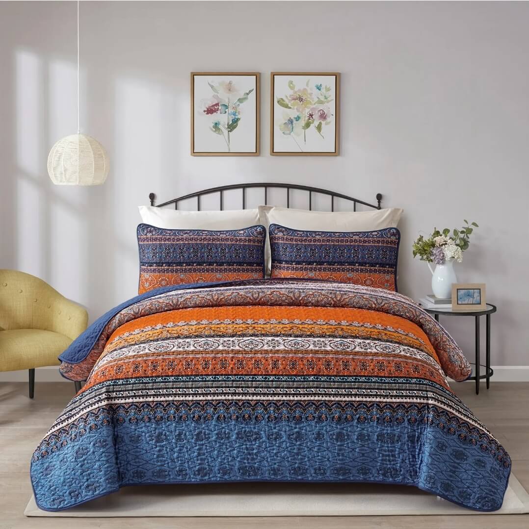 Indian Mandala Coverlet Set-Quilted Bedspread Sets (3Pcs)