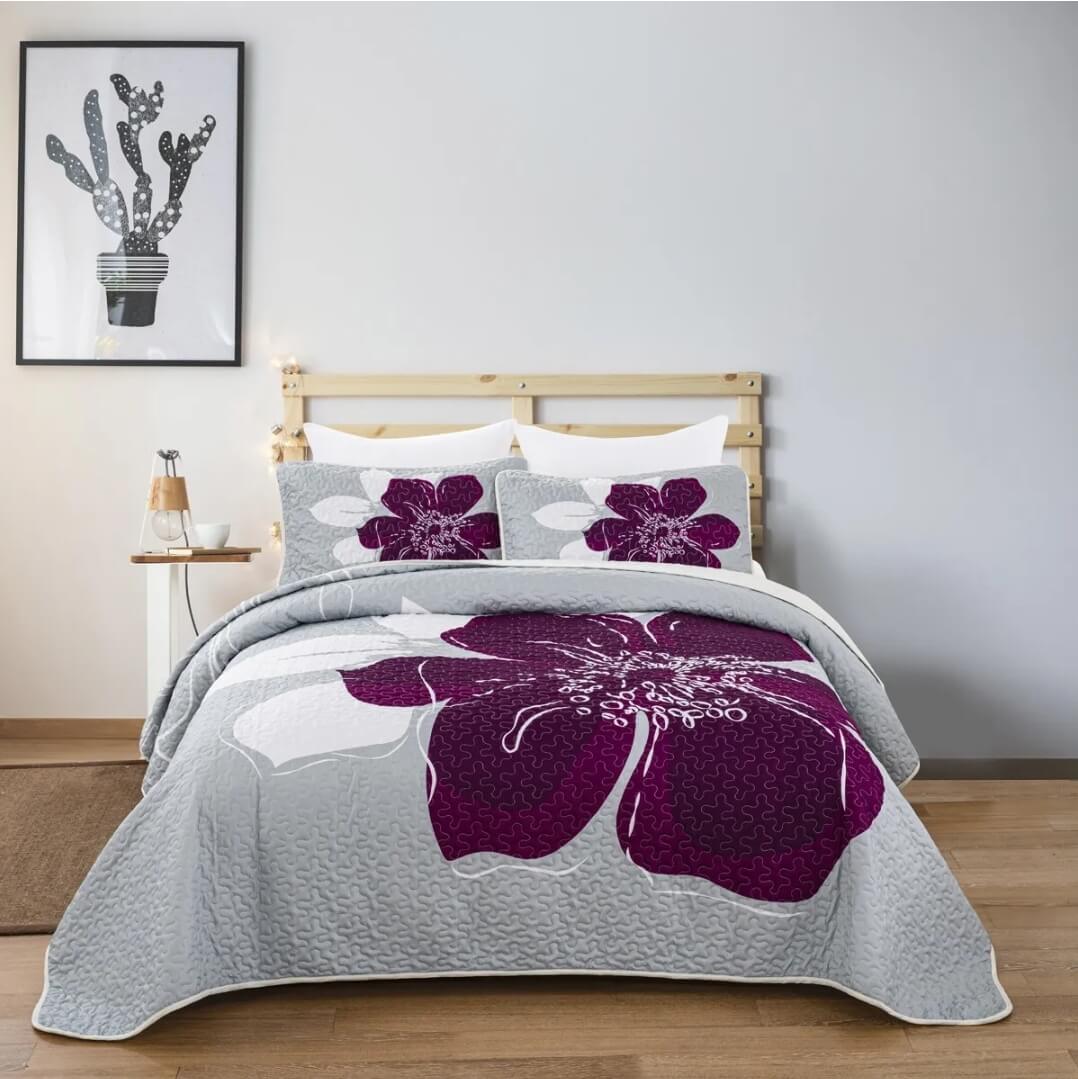 New Purple Floral Coverlet Set-Quilted Bedspread Sets (3Pcs)