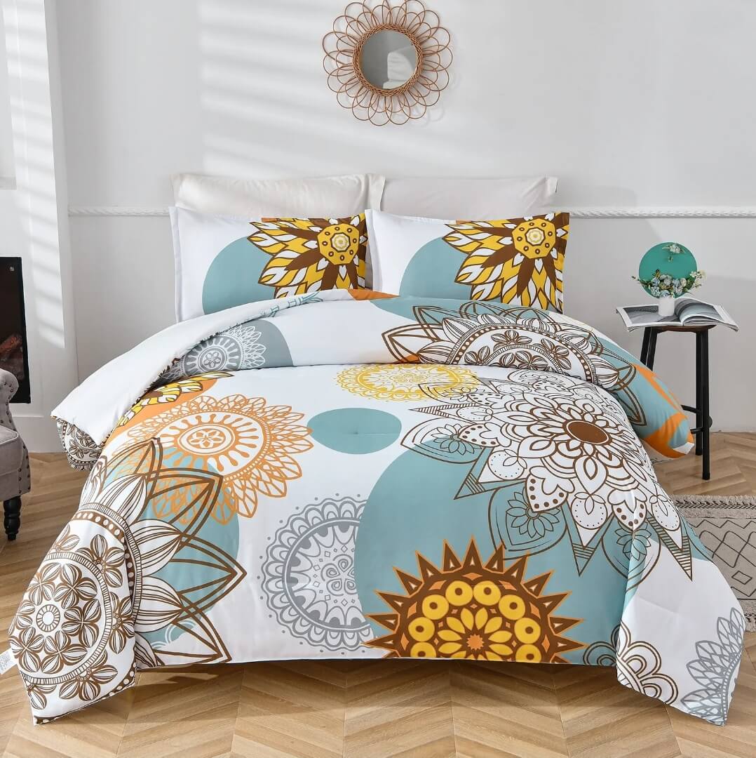Multicolor Botanical Comforter Set-Quilt Set (3Pcs)