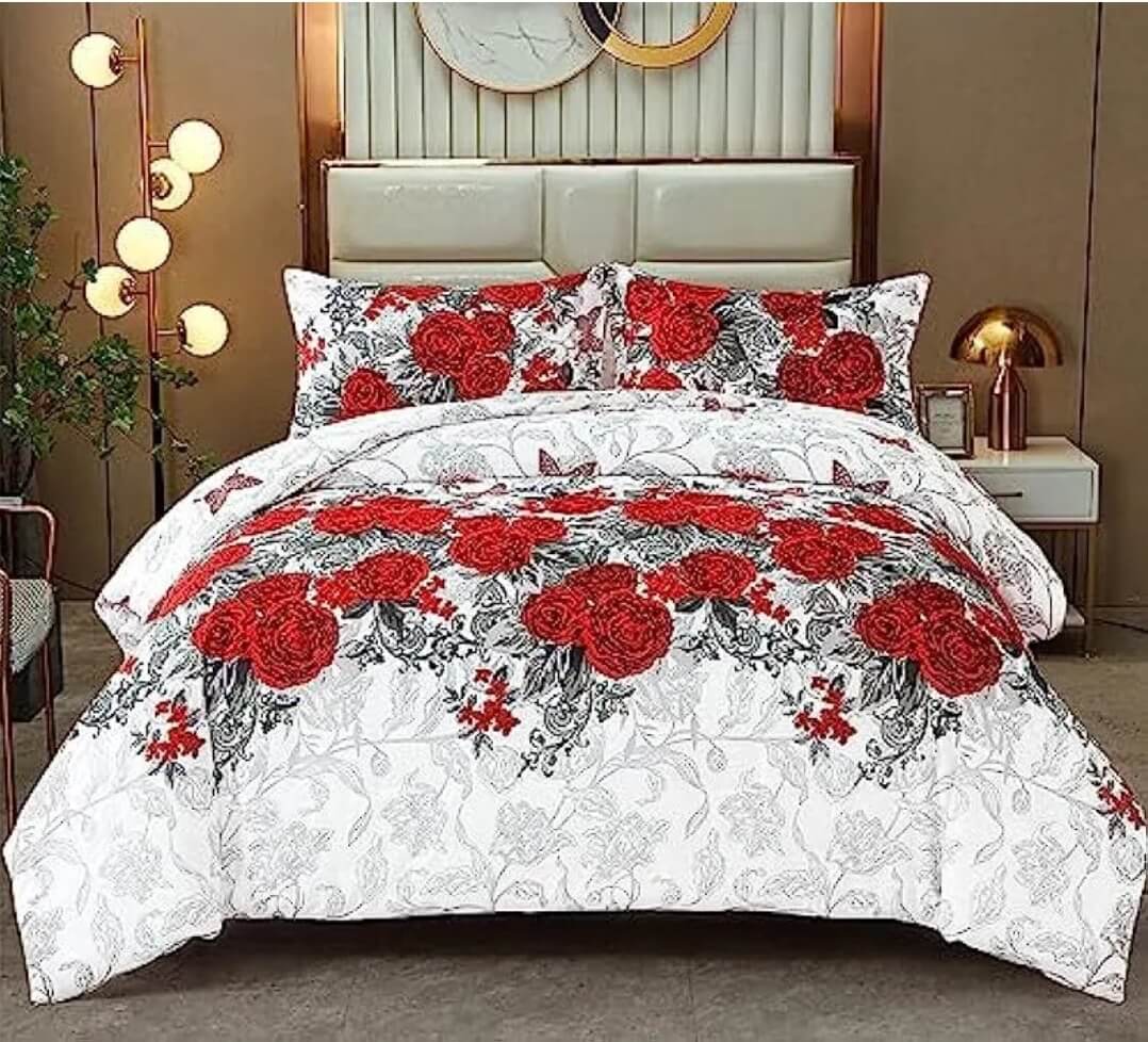 Red Rose Comforter Set-Quilt Set (3Pcs)