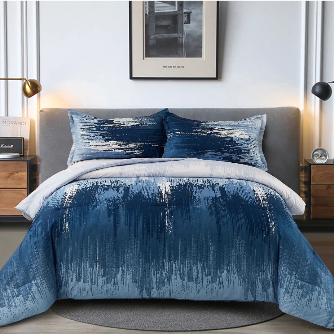 Dark Blue Comforter Set-Quilt Set (3Pcs)